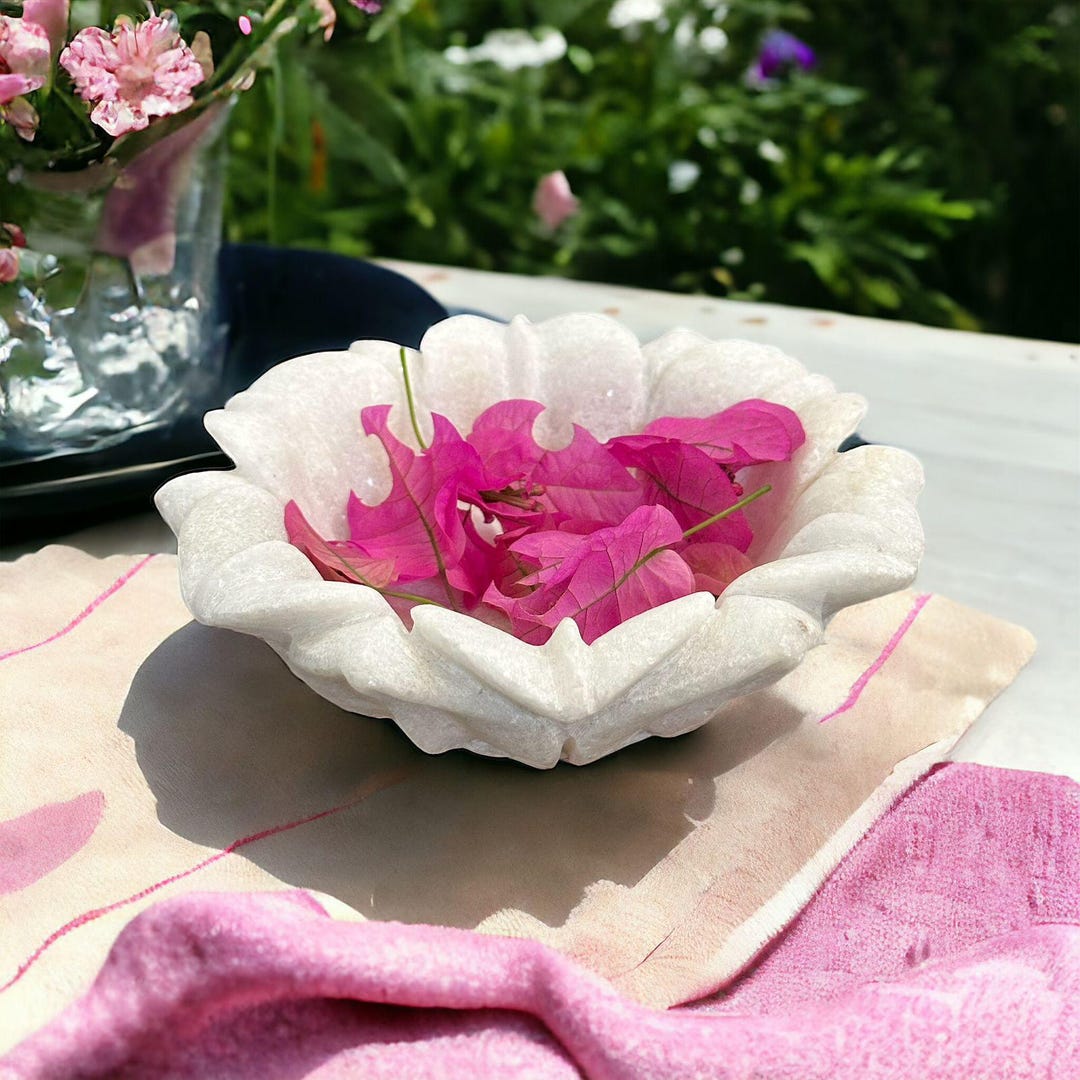 White Marble Flower Bowl | Floral Table Centerpiece, 6-inch Uruli - Etsy