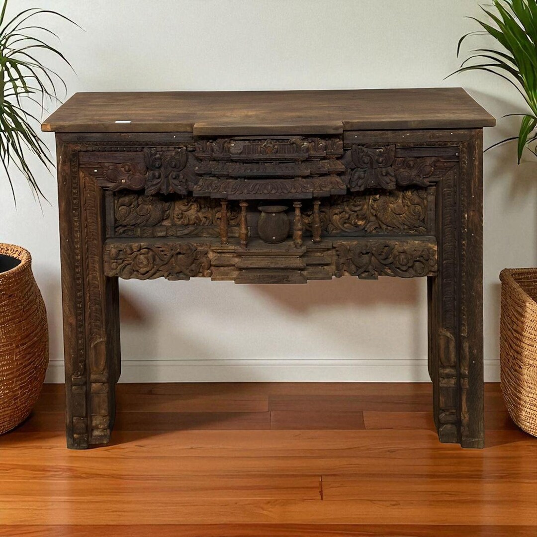 Rare Vintage South Indian Console Table, Antique Indian Carved Console ...