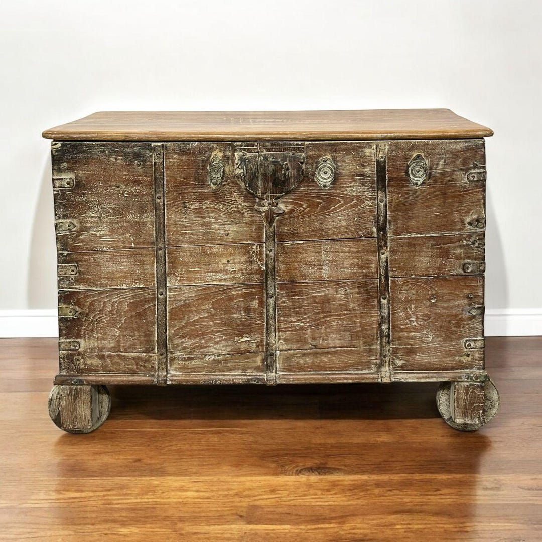 Vintage Handcrafted Teak Storage Chest, Rustic Indian Blanket Box - Etsy