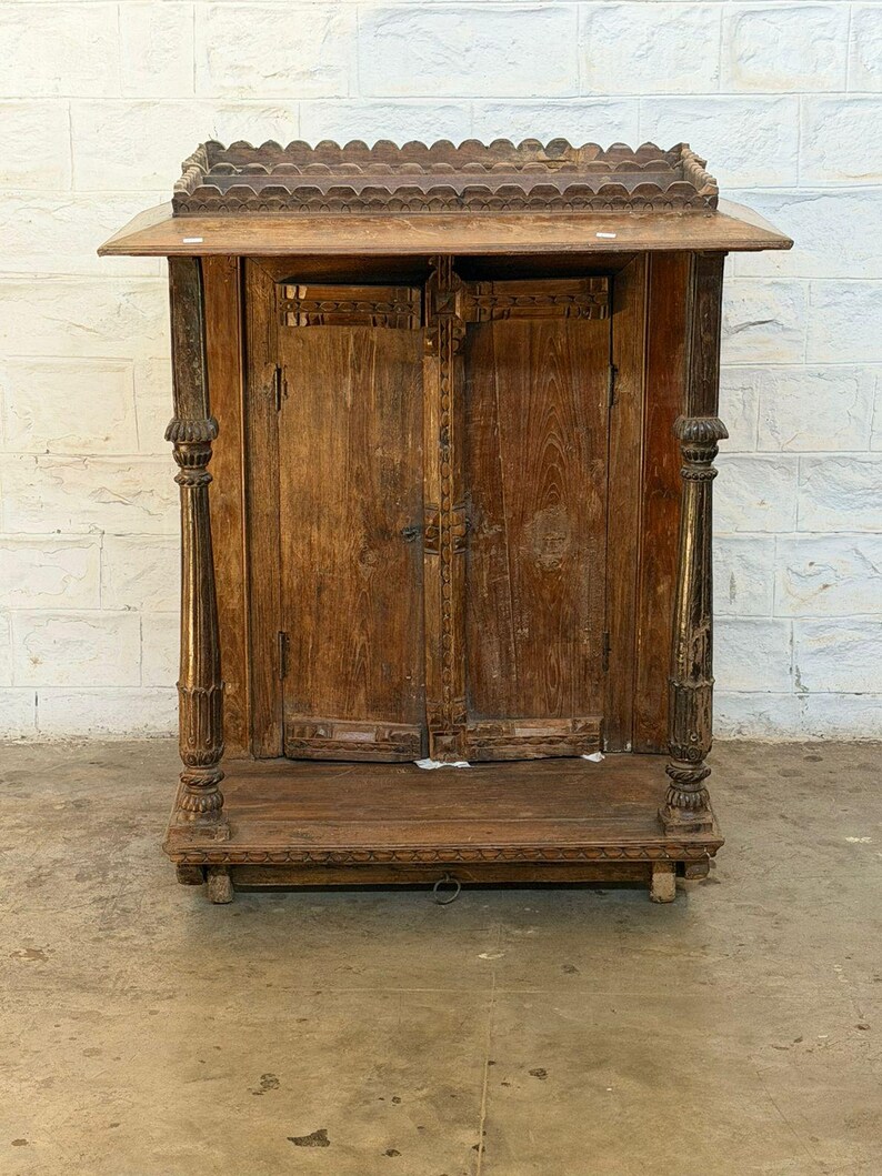 Antique Indian Wooden Temple Shrine | Handcrafted Home Mandir Cabinet ...