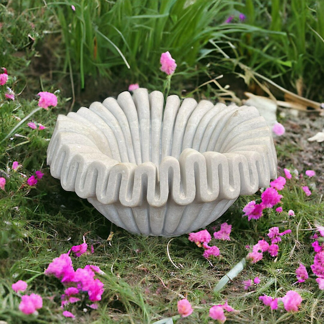 White Marble Fluted Bowl | Hand-carved Ruffle Edge, Luxury Decor - Etsy