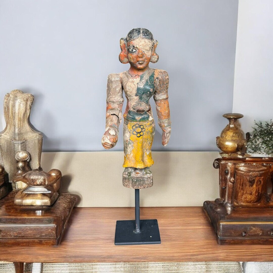 Antique Teak Wood Lady Statue: Hand-carved Indian Heritage Collectible ...