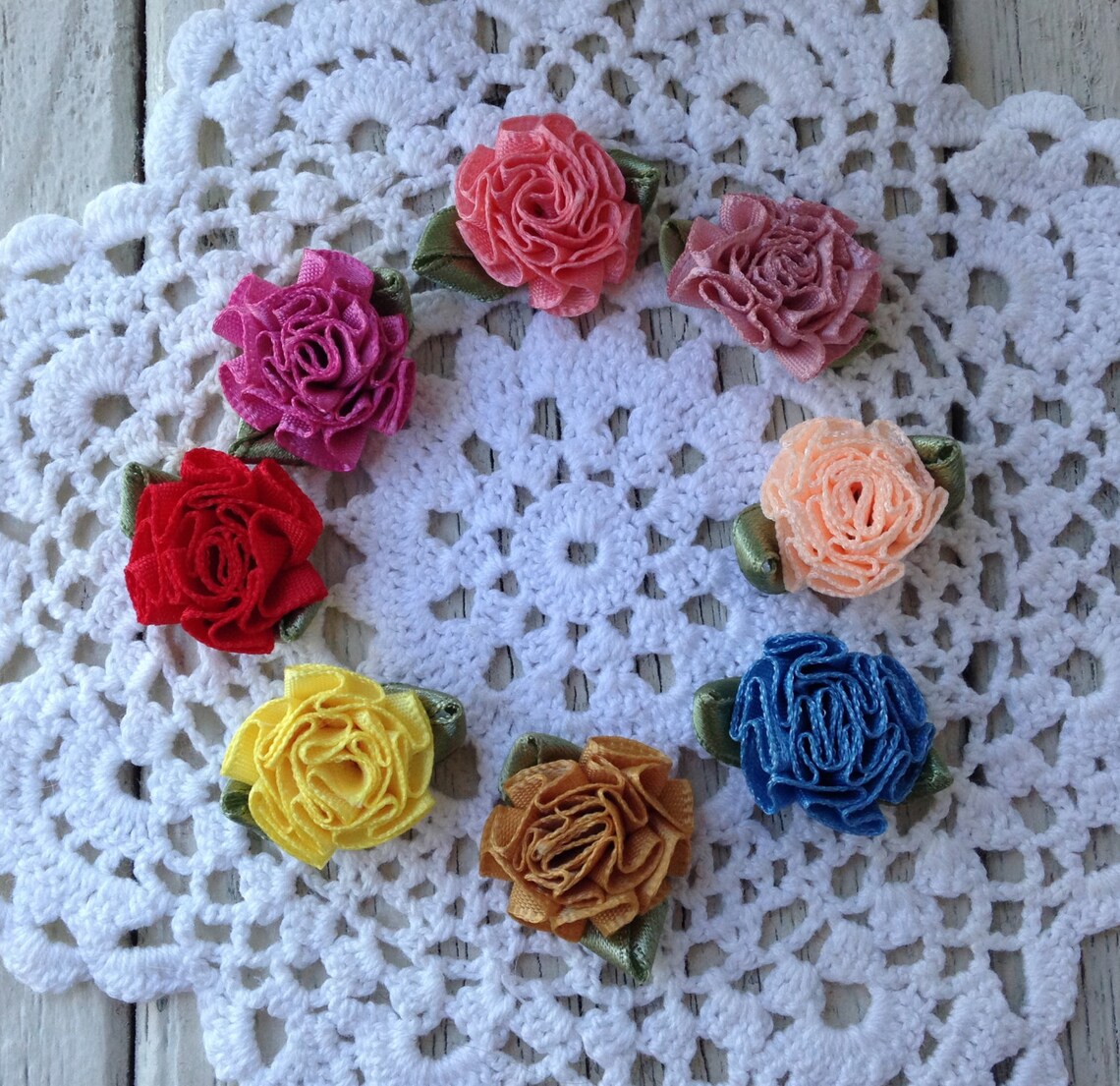 SALEMini RIBBON ROSETTES with leaves 1 inch Choose 6 colors | Etsy