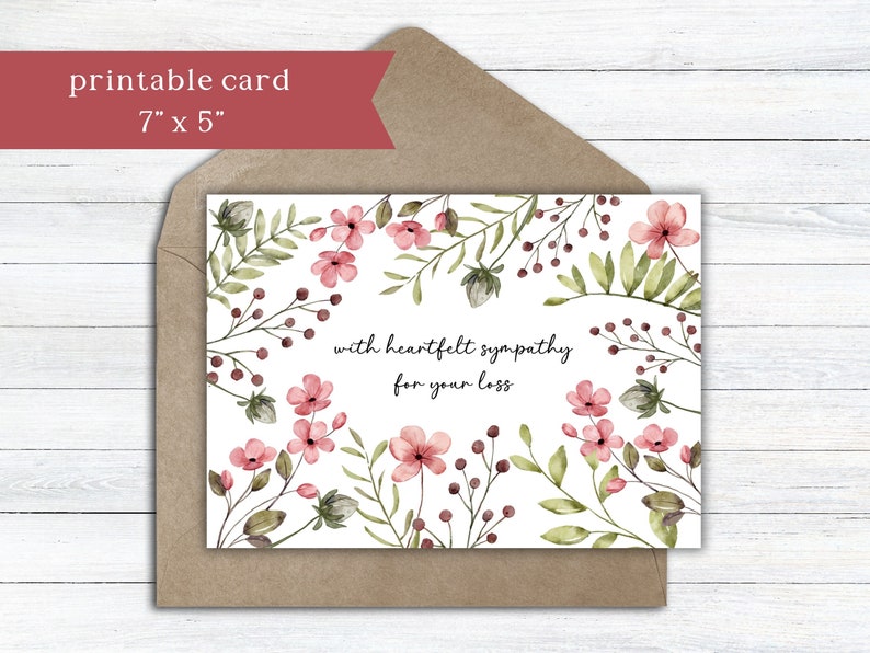 Printable Sympathy Card, Condolence Card, Sorry for Your Loss Card ...