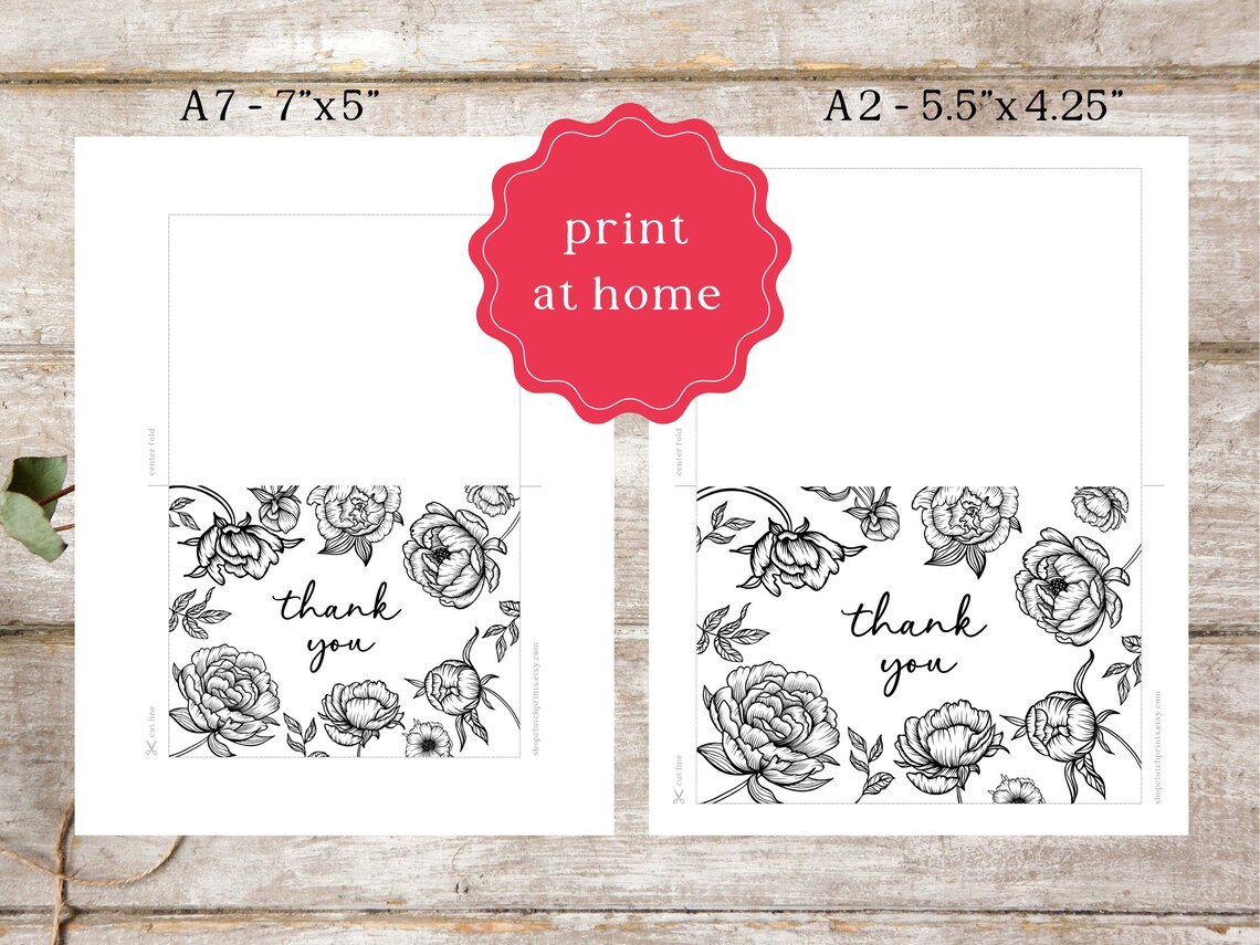 Printable Thank You Card, Peonies, Floral Card, Digital Download ...