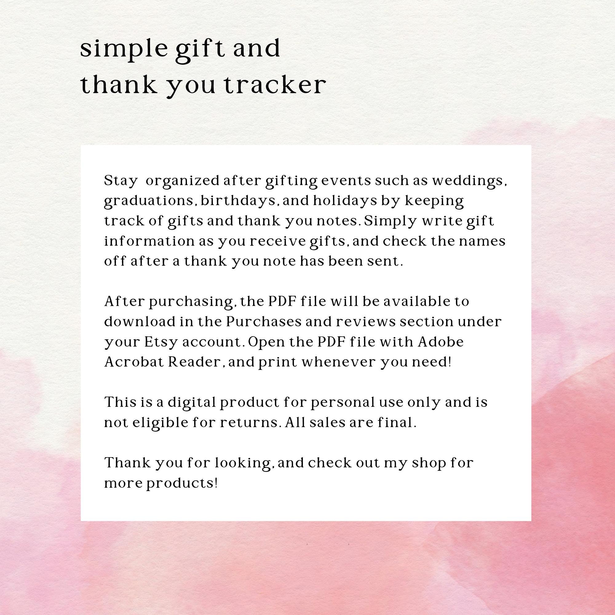 Gift Tracker, Gift Log, Gift Printable, Gift and Thank You Tracker ...
