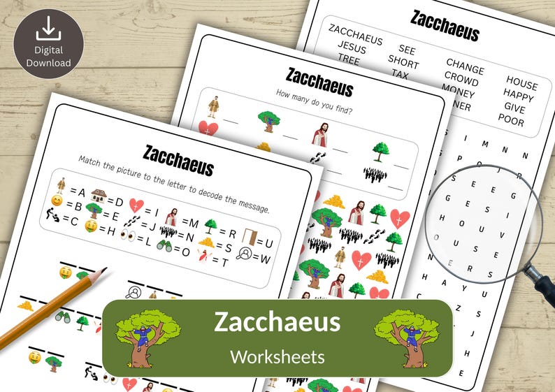 Zacchaeus Puzzle Bundle for Kids | Bible Activity Worksheets | Sunday ...