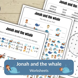 Jonah and the Whale Worksheets Pack of 3 Activitysheet Bundle Bible ...