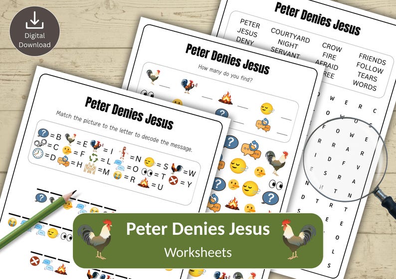 Peter Denies Jesus Puzzle Bundle for Kids | Bible Activity Sheets ...