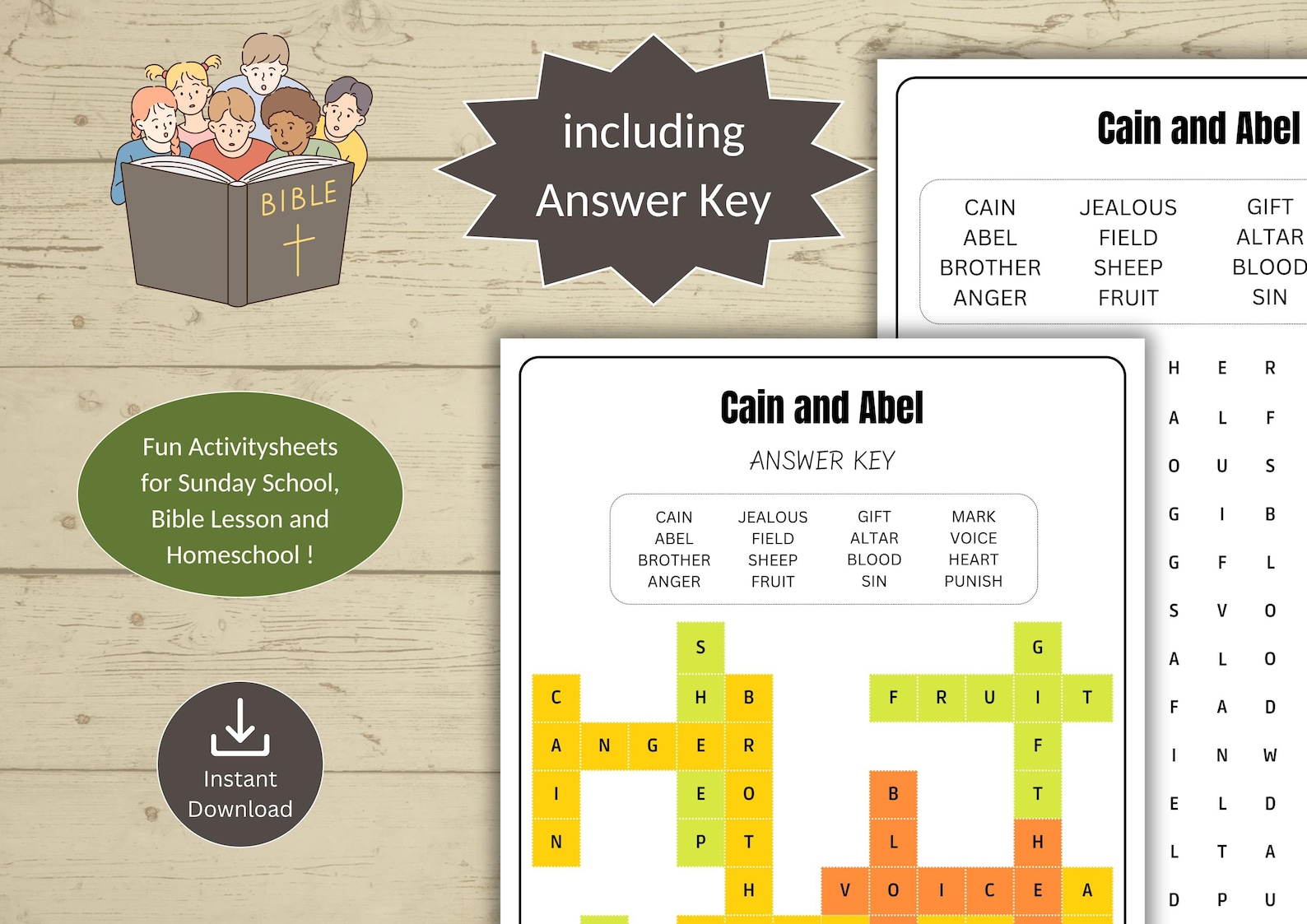 Cain and Abel Puzzle Bundle for Kids | Bible Activity Sheets Worksheets ...