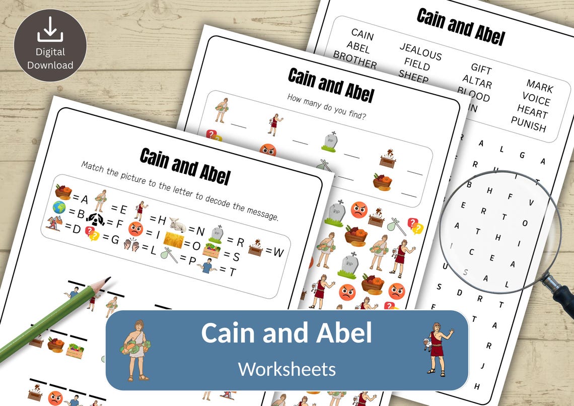 Cain and Abel Puzzle Bundle for Kids | Bible Activity Sheets Worksheets ...