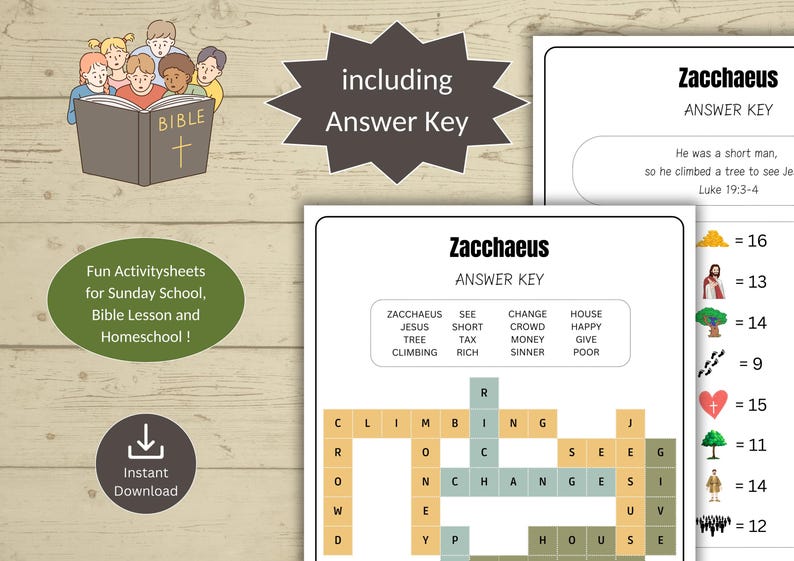 Zacchaeus Puzzle Bundle for Kids | Bible Activity Worksheets | Sunday ...