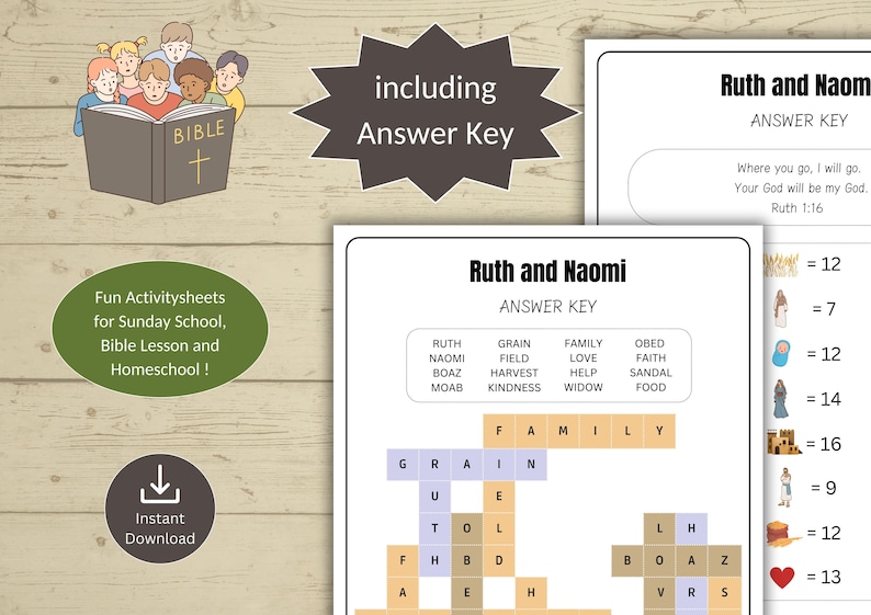 Ruth and Naomi Puzzle Bundle for Kids | Bible Activity Worksheets ...