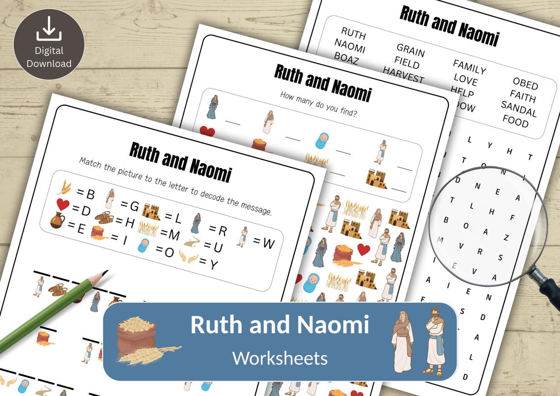 Ruth and Naomi Puzzle Bundle for Kids | Bible Activity Sheets ...
