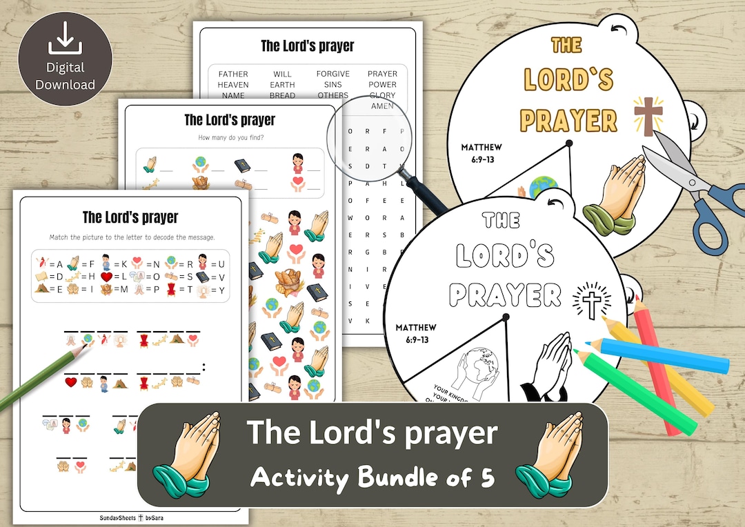 The Lord's Prayer Activity Bundle for Kids | Bible Puzzles & Spinning ...