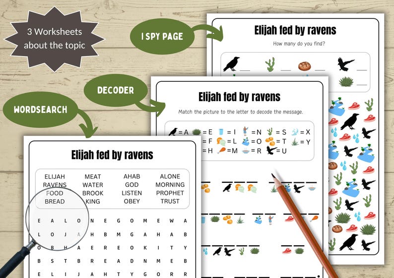 Elijah Fed by Ravens Puzzle Bundle for Kids | Bible Activity Sheets ...
