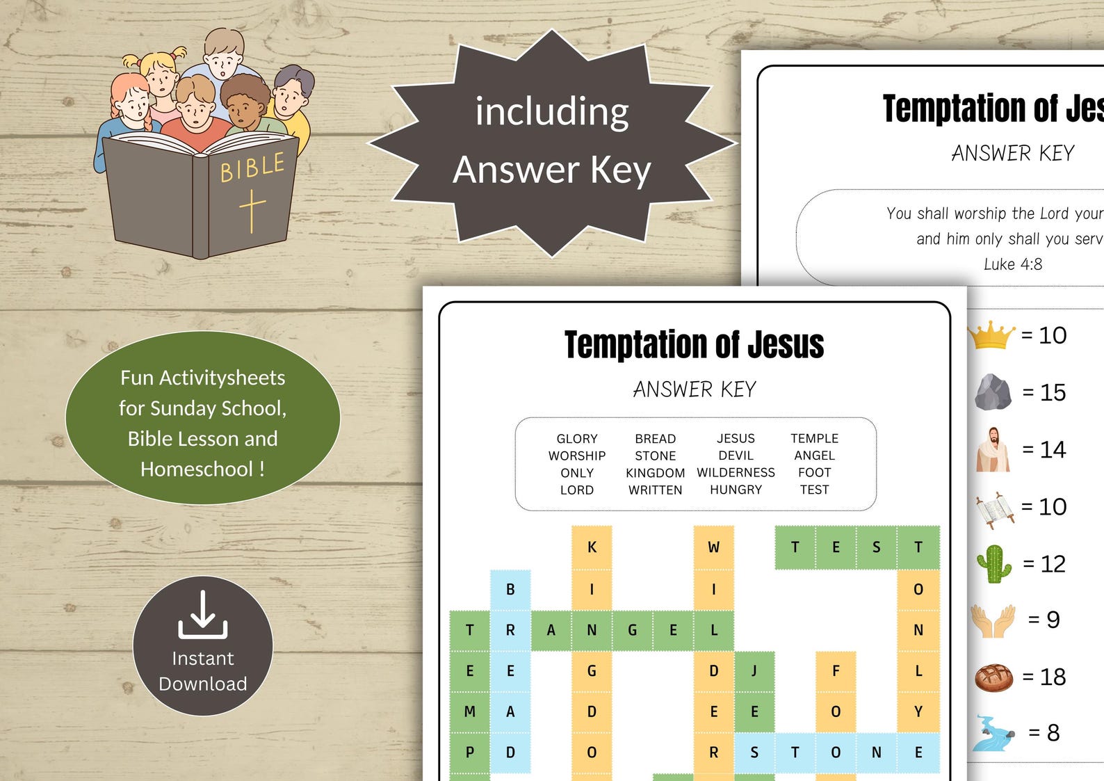 Temptation of Jesus Puzzle Bundle for Kids | Bible Activity Sheets ...