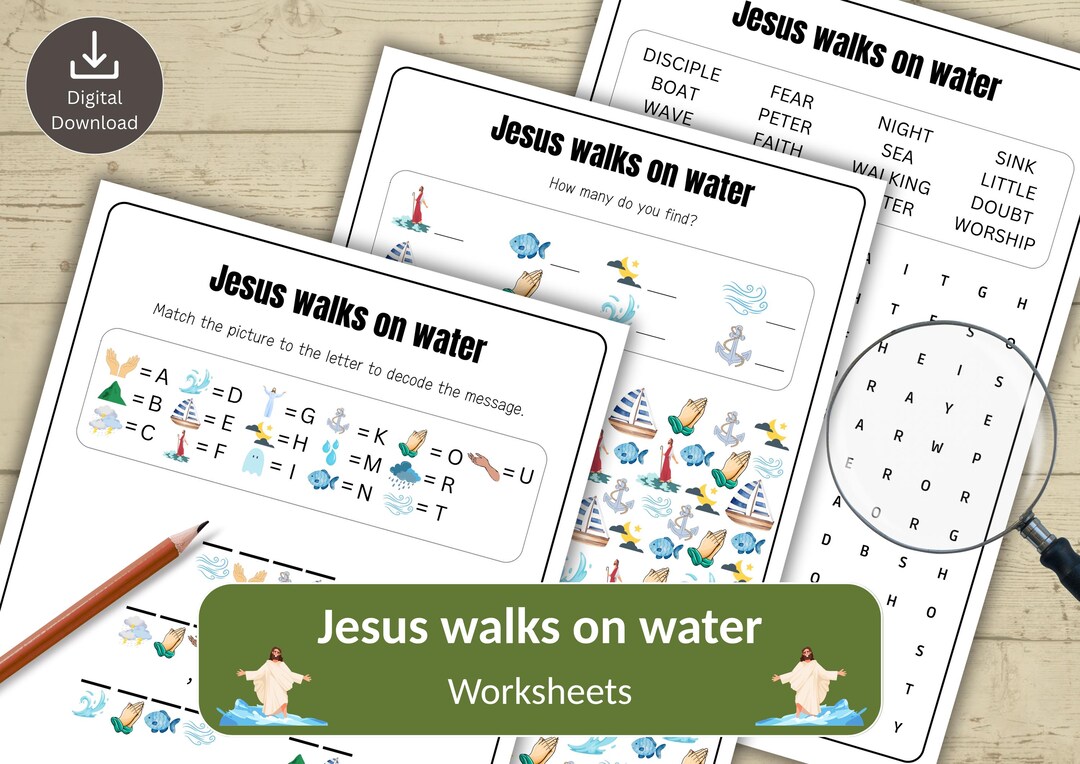 Jesus Walks on Water Puzzle Bundle for Kids | Bible Activity Sheets ...