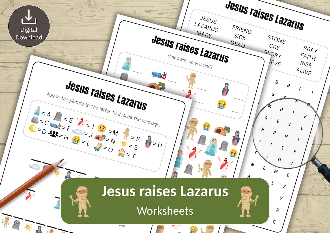 Jesus Raises Lazarus Worksheets Pack of 3 Activitysheet Bundle Bible ...