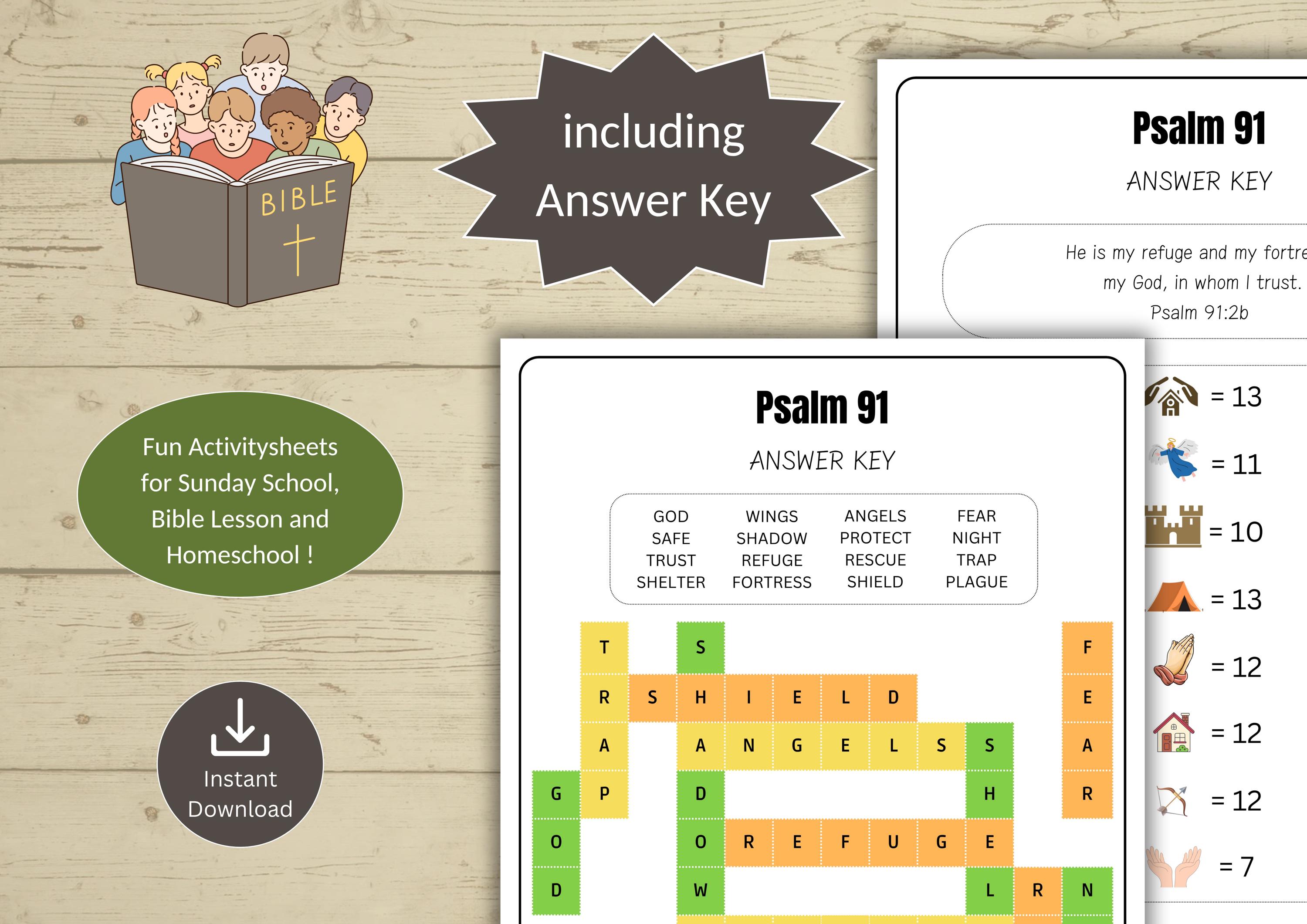 Psalm 91 Puzzle Bundle for Kids | Bible Activity Sheets Worksheets ...