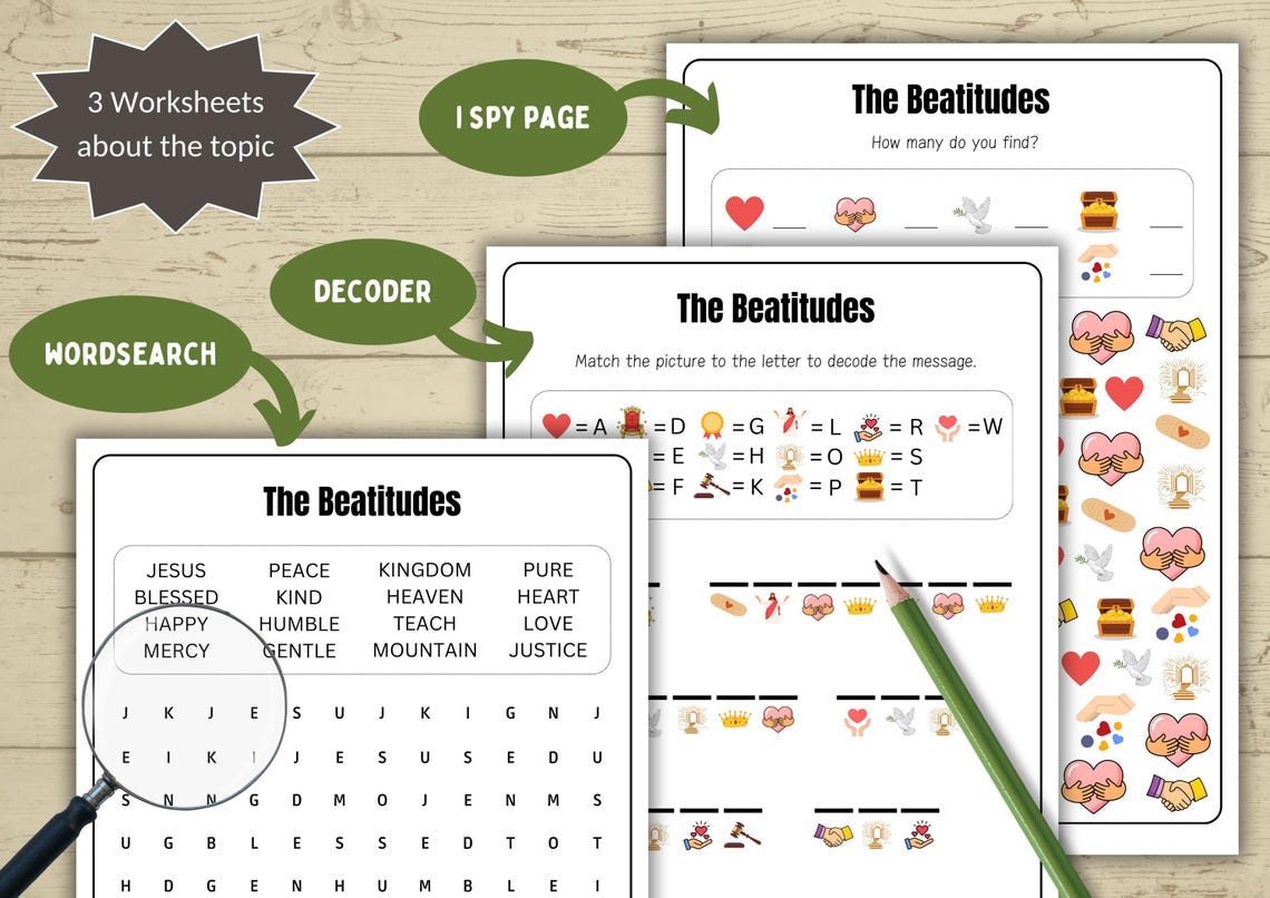 The Beatitudes Puzzle Bundle for Kids | Bible Activity Worksheets ...