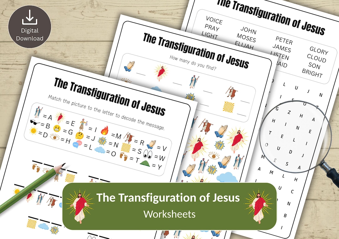 The Transfiguration of Jesus Worksheets Pack of 3 Activitysheets ...