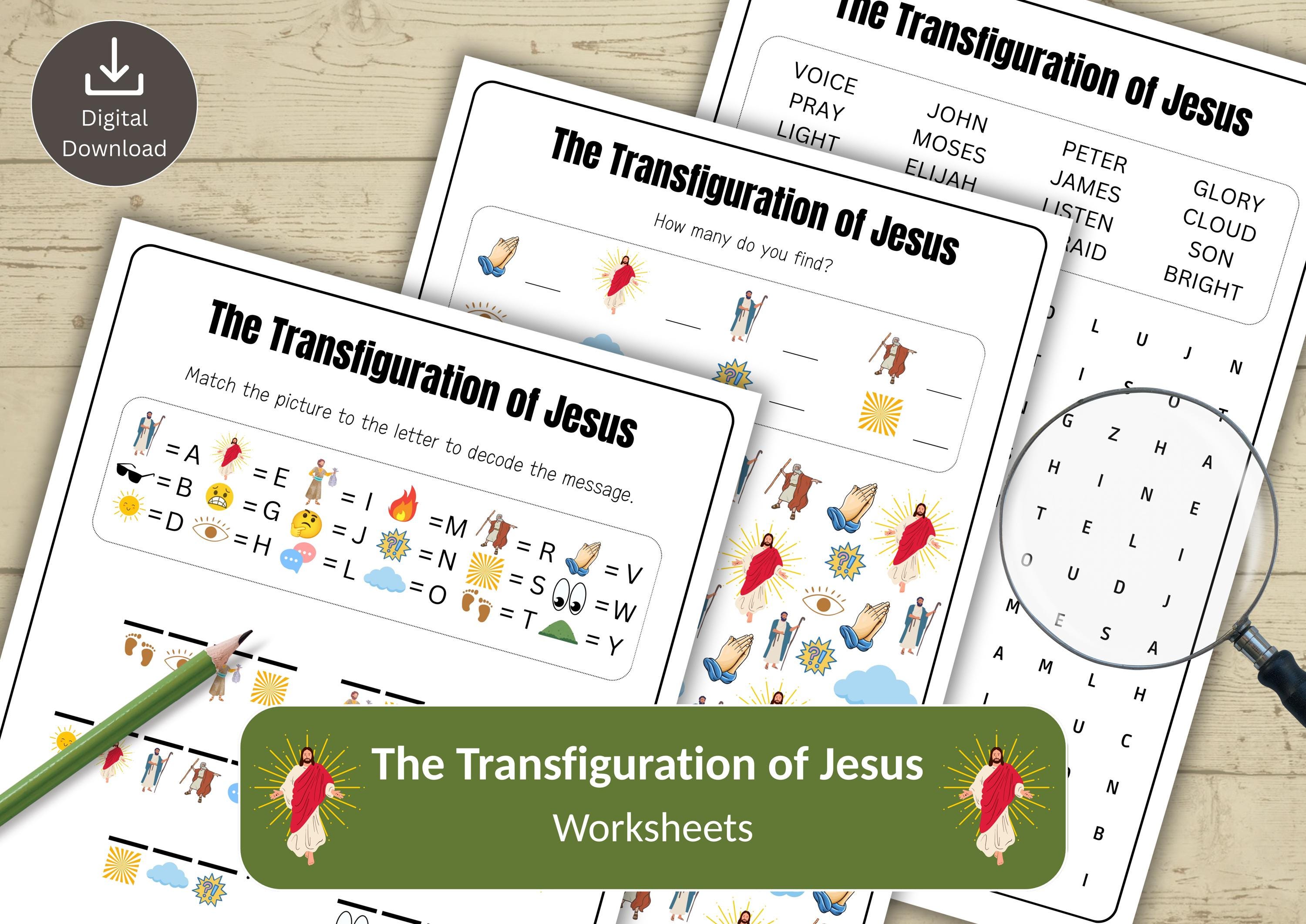 The Transfiguration of Jesus Puzzle Bundle for Kids | Bible Activity ...