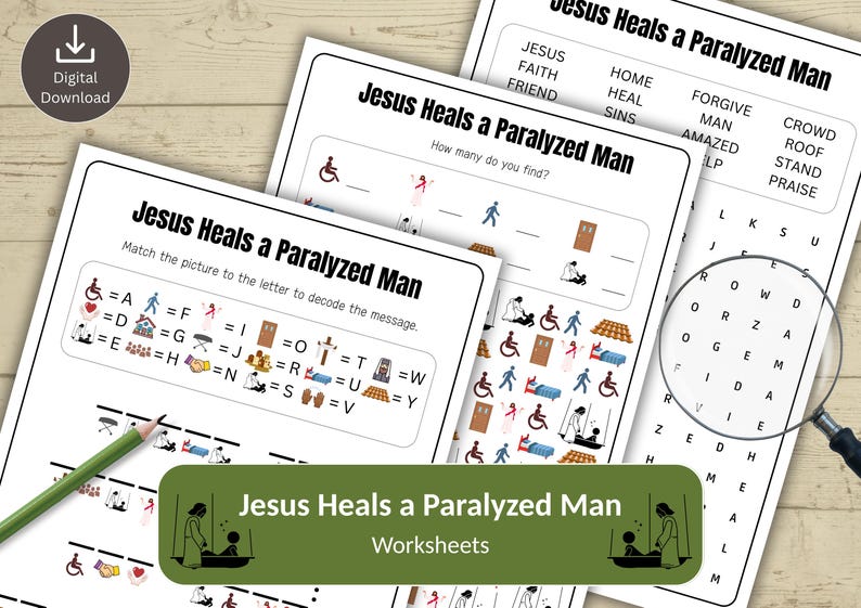 Jesus Heals a Paralyzed Man Puzzle Bundle for Kids | Bible Activity ...