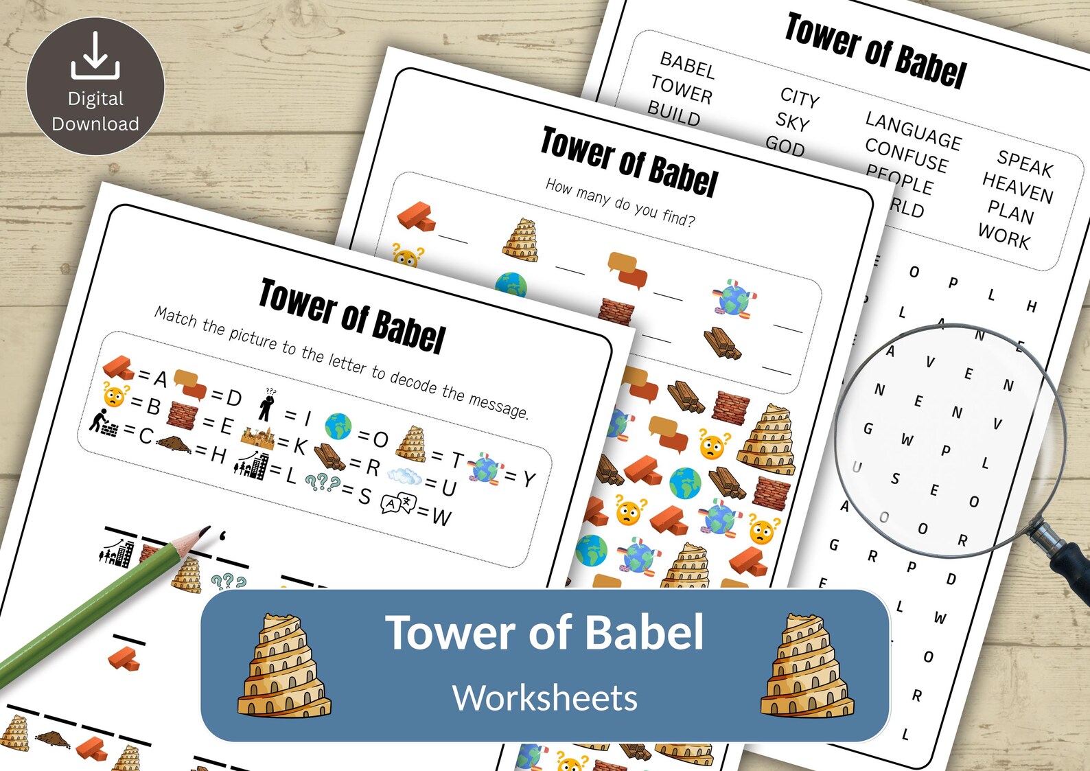 Tower of Babel Puzzle Bundle for Kids | Bible Activity Sheets ...