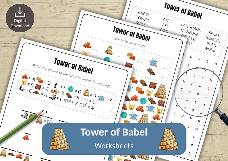 Tower of Babel Puzzle Bundle for Kids | Bible Activity Sheets ...