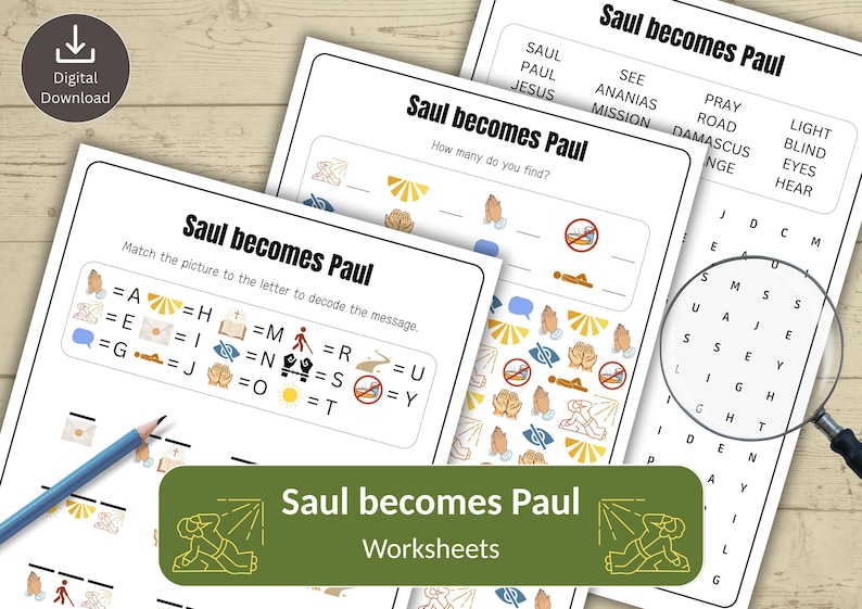Saul Becomes Paul Puzzle Bundle for Kids | Bible Activity Worksheets ...