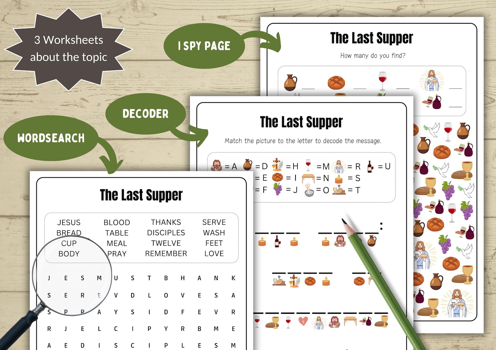 The Last Supper Puzzle Bundle for Kids | Bible Activity Sheets ...