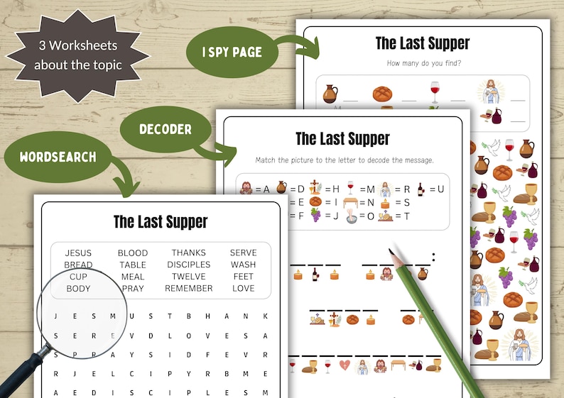 The Last Supper Puzzle Bundle for Kids | Bible Activity Worksheets ...