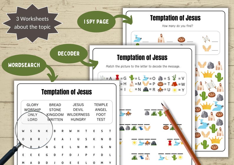 Temptation of Jesus Puzzle Bundle for Kids | Bible Activity Sheets ...