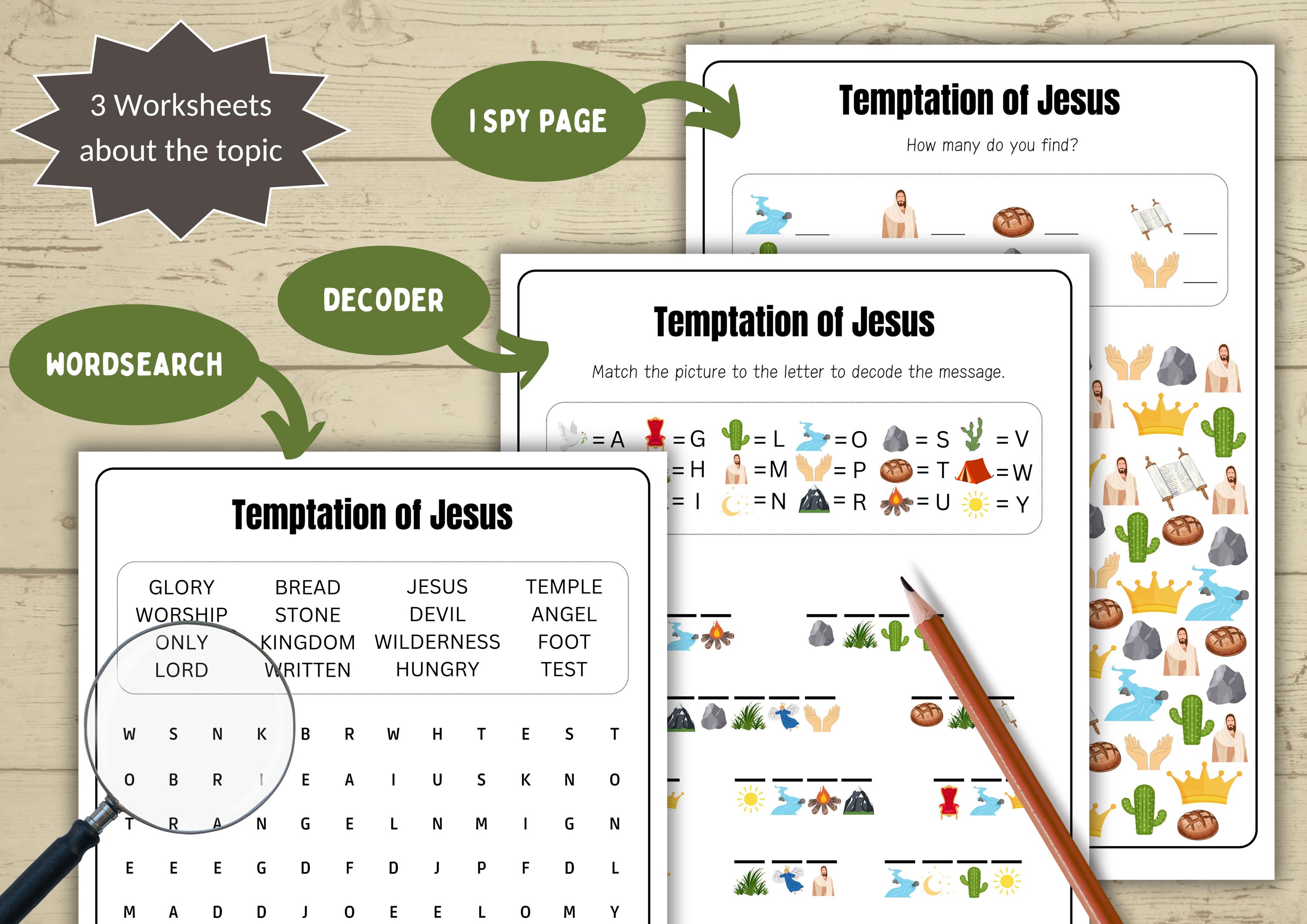 Temptation of Jesus Puzzle Bundle for Kids | Bible Activity Sheets ...
