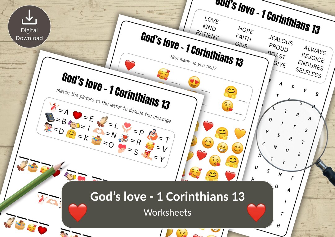God's Love - 1 Corinthians 13 Worksheets Pack of 3 Activitysheet Bundle ...