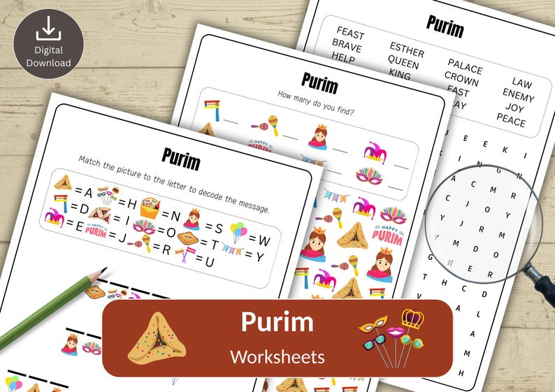 PURIM Worksheets Pack of 3 Activitysheet Bundle Bible Activity for Kids ...