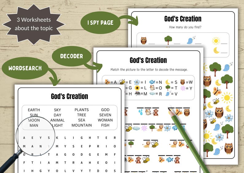 God's Creation Worksheets Pack of 3 Activitysheet Bundle Bible Activity ...