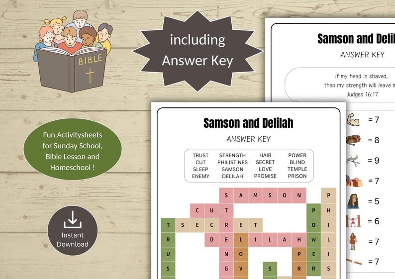 Samson and Delilah Puzzle Bundle for Kids | Bible Activity Sheets ...