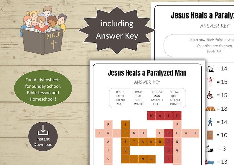 Jesus Heals a Paralyzed Man Puzzle Bundle for Kids | Bible Activity ...