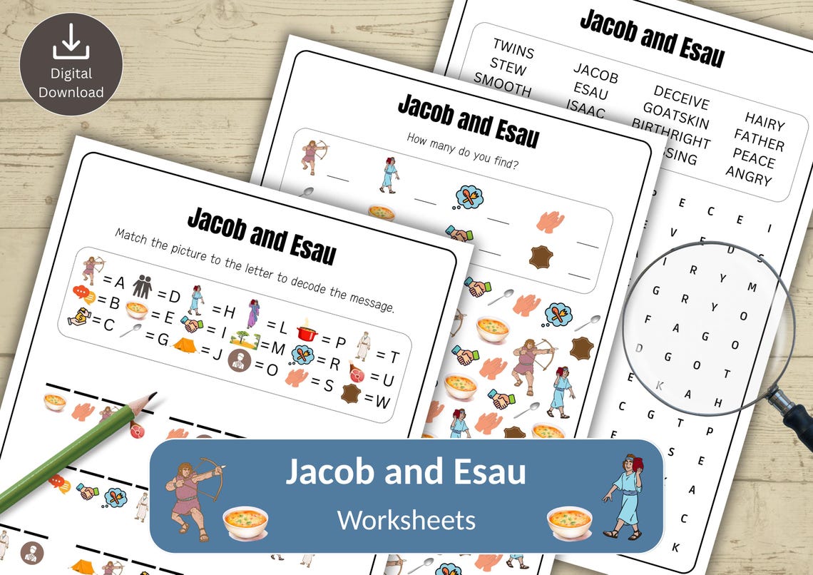 Jacob and Esau Puzzle Bundle for Kids | Bible Activity Worksheets ...