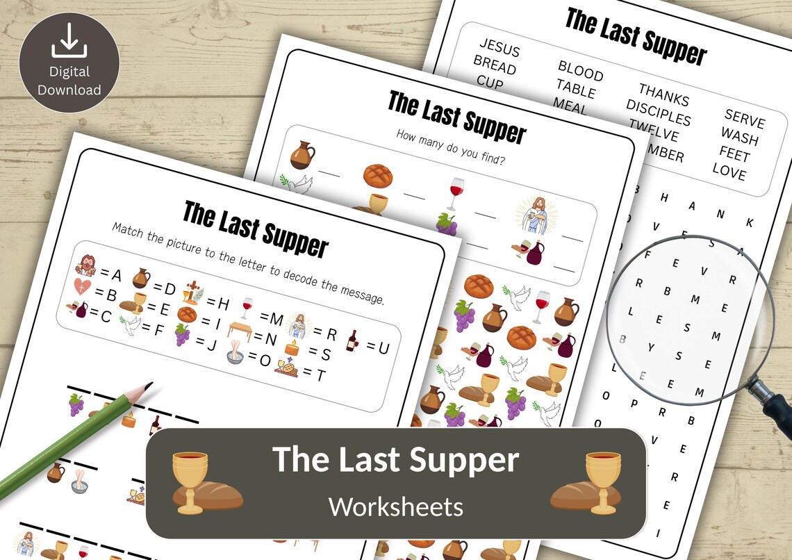 The Last Supper Puzzle Bundle for Kids | Bible Activity Sheets ...