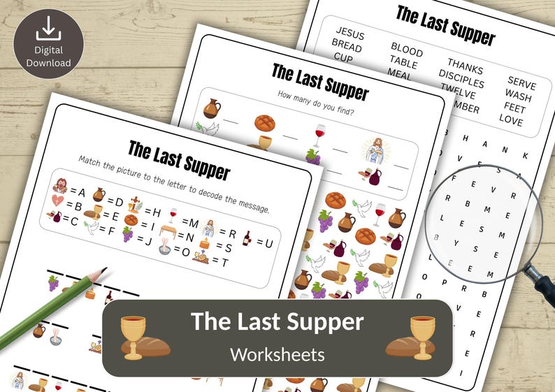 The Last Supper Puzzle Bundle for Kids | Bible Activity Worksheets ...