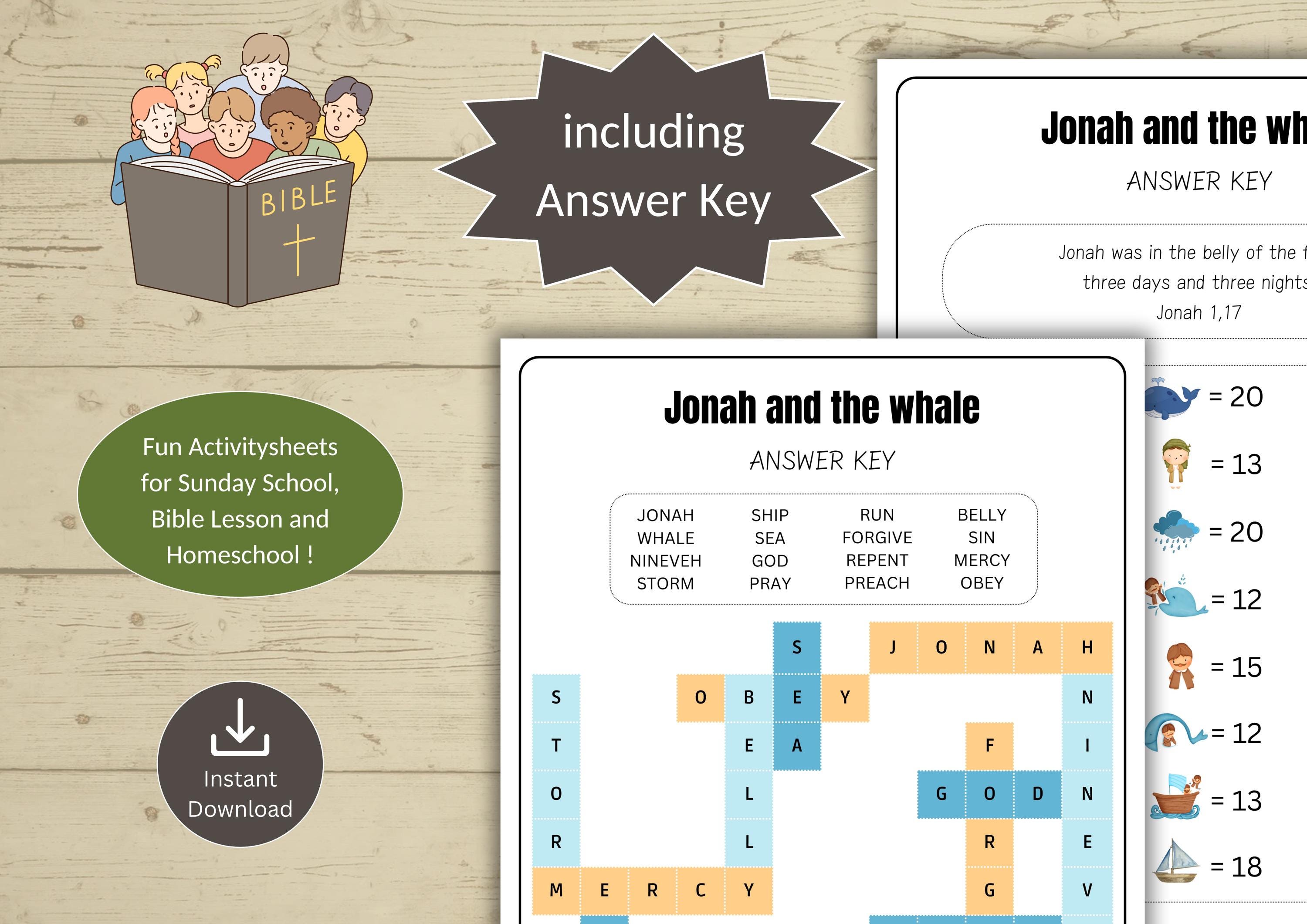 Jonah and the Whale Puzzle Bundle for Kids | Bible Activity Sheets ...