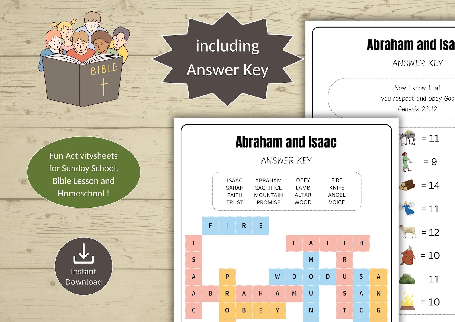 Abraham and Isaac Puzzle Bundle for Kids | Bible Activity Worksheets ...