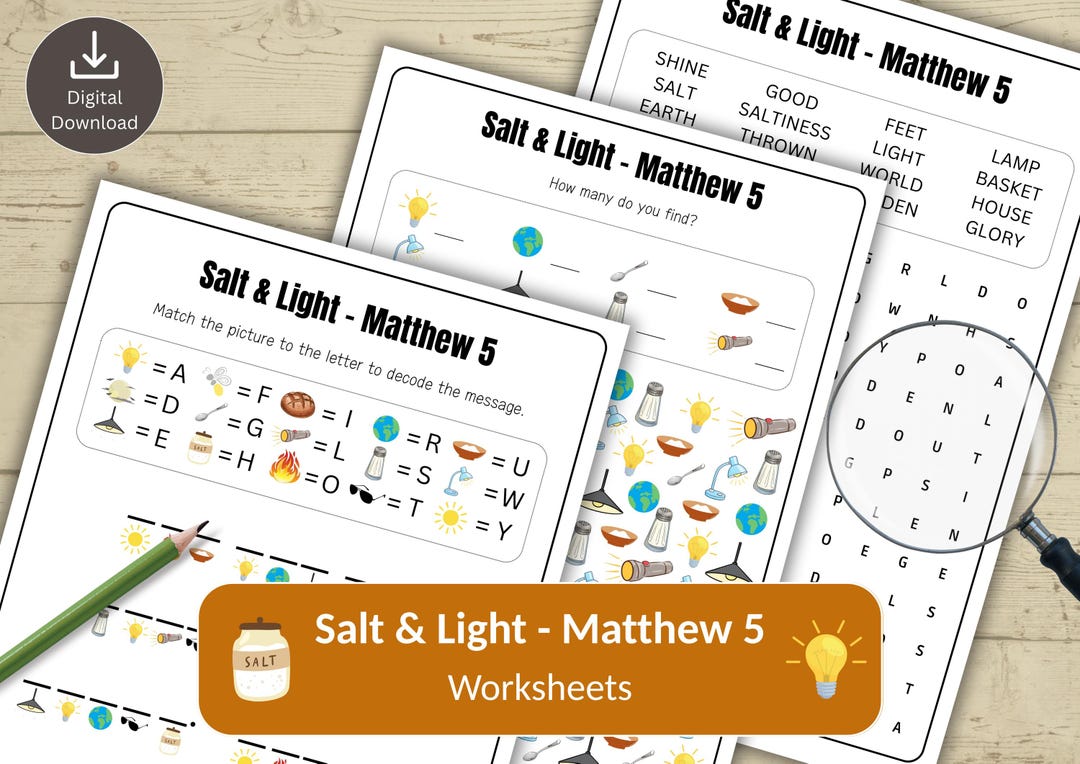 Salt & Light - Matthew 5 Puzzle Bundle for Kids | Bible Activity Sheets ...