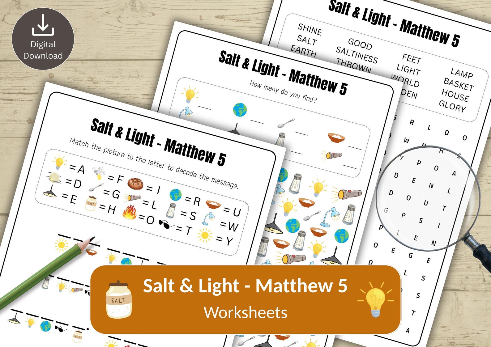 Salt & Light - Matthew 5 Puzzle Bundle for Kids | Bible Activity Sheets ...