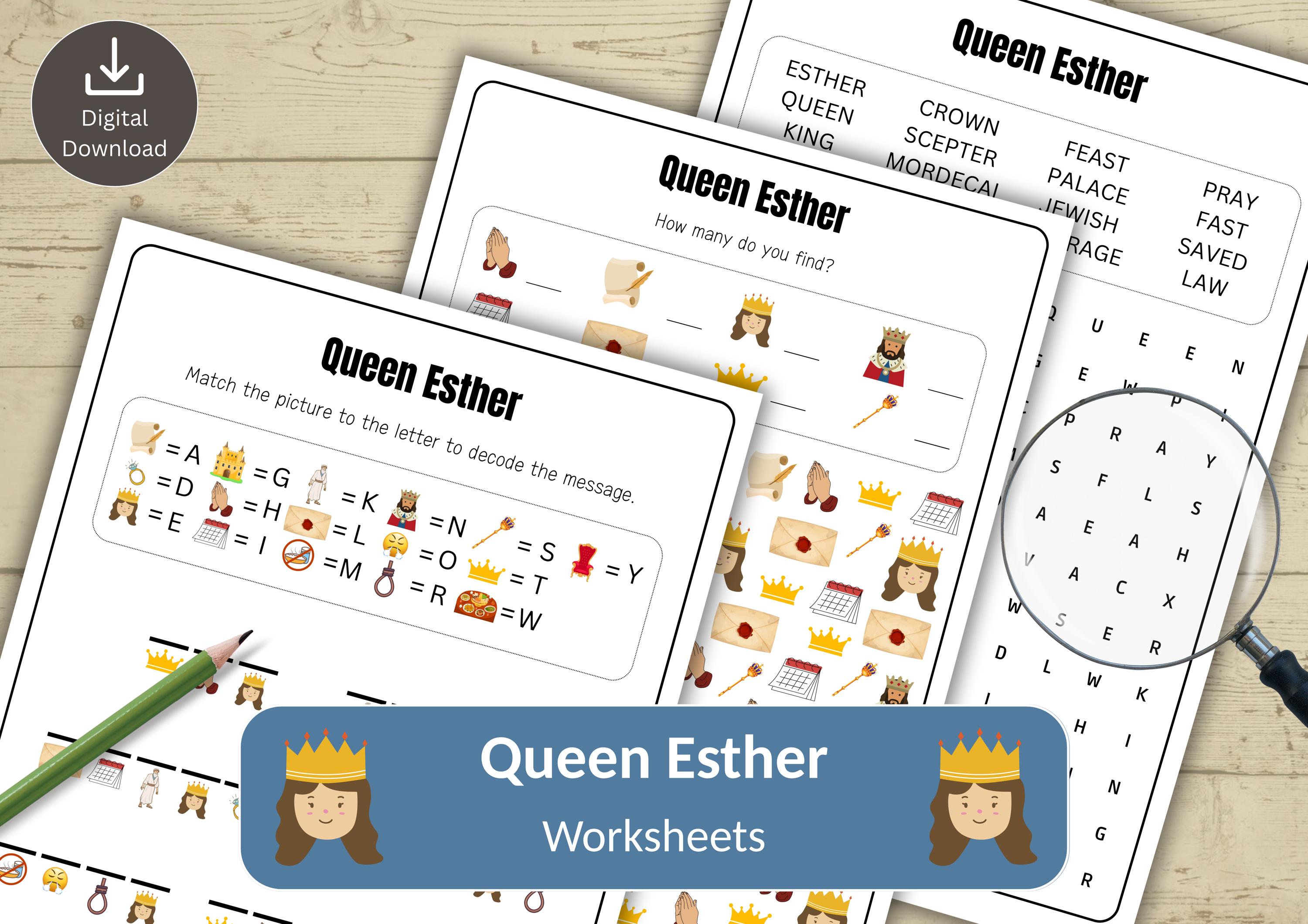 Queen Esther Puzzle Bundle for Kids | Bible Activity Sheets Worksheets ...