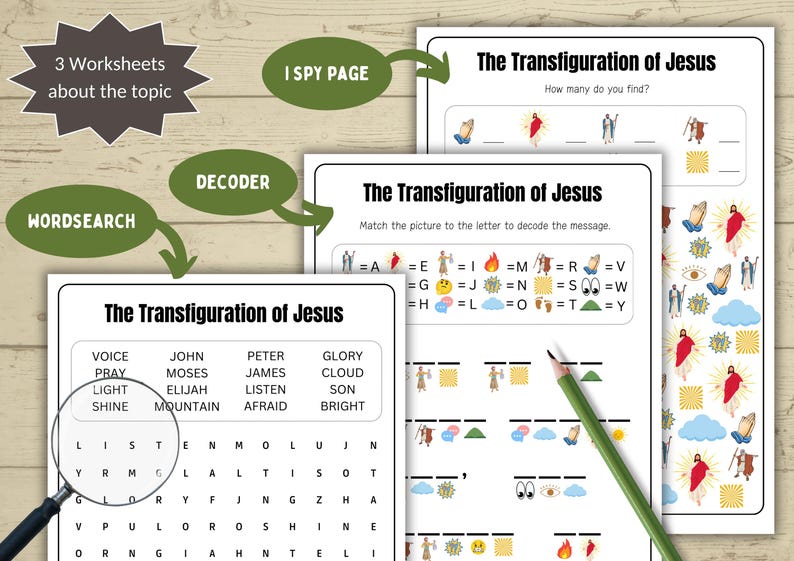 The Transfiguration of Jesus Worksheets Pack of 3 Activitysheets ...