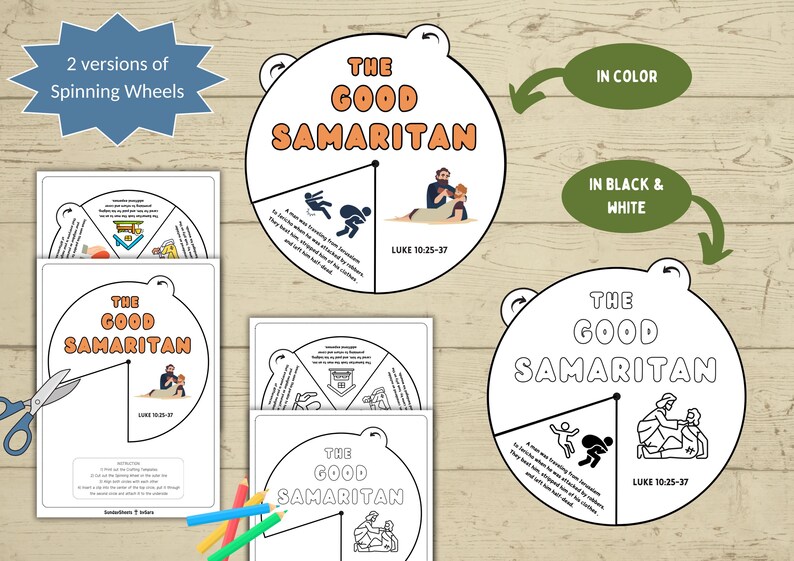 The Good Samaritan Spinning Wheel Pack of 2 Bible Activitysheet Bundle ...
